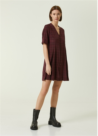 Beymen Club Kadın Bordo V Yaka Ekoseli Mini Elbise S EU Beymen Club Kadın Bordo V Yaka Ekoseli Mini Elbise S EU