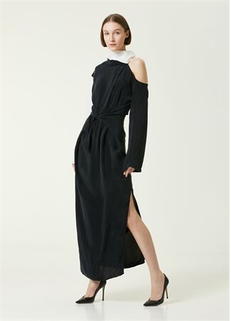 Jaquette Kadın Gold Sharon Siyah Beyaz Maksi Abiye Elbise M EU