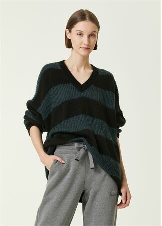 Allsaints Kadın Lou Sparkle Siyah Yeşil V Yaka Çizgili Kazak S EU Allsaints Kadın Lou Sparkle Siyah Yeşil V Yaka Çizgili Kazak S EU