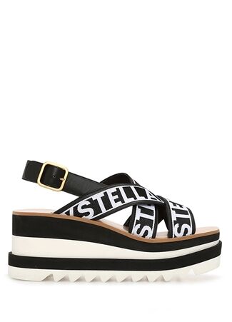Stella McCartney Kadın Elyse Siyah Beyaz Logolu Sandalet 40 EU