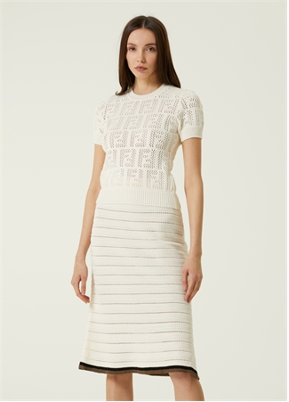 Fendi Kadın Beyaz Logo Motifli Kısa Kol Triko 42 IT Fendi Kadın Beyaz Logo Motifli Kısa Kol Triko 42 IT