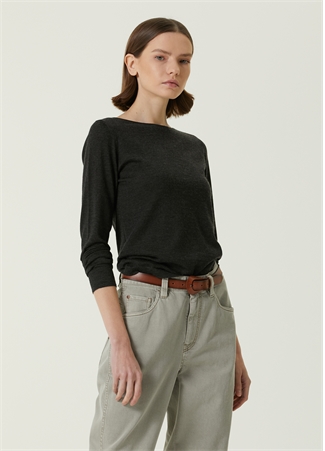 Brunello Cucinelli Kadın Antrasit Kayık Yaka Kaşmir Kazak Gri XS EU