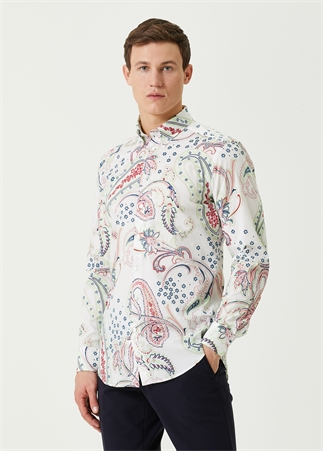 Etro Erkek Beyaz Etnik Desenli Gömlek 39 IT