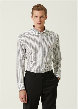 Etro Erkek Beyaz Çizgi Desenli Gömlek 39 IT