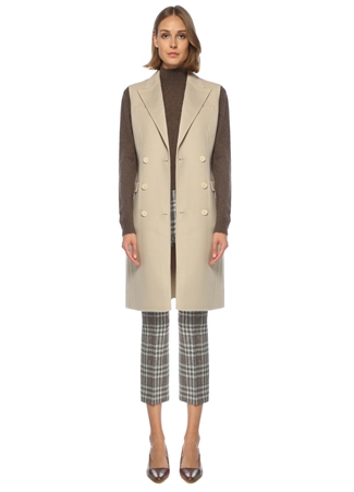 Theory Kadın Bej Kruvaze Midi Yün Yelek 2 US