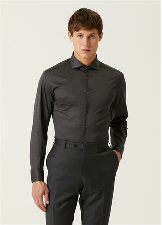 Corneliani Erkek Antrasit İtalyan Yaka Gömlek Gri 42 IT