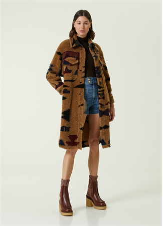 Frontstreet 8 Kadın Kamel Etnik Desenli Sim Dokulu Ceket Kahverengi 42 IT