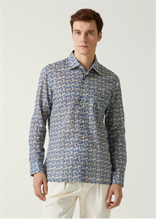 Kiton Erkek Bej Mavi Modern Yaka Çiçekli Gömlek 4 IT Kiton Erkek Bej Mavi Modern Yaka Çiçekli Gömlek 4 IT