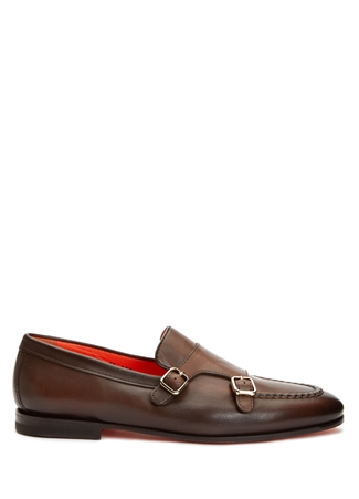 Santoni Erkek Kahverengi Çift Kemer Detaylı Deri Loafer 0.5 Uk Santoni Erkek Kahverengi Çift Kemer Detaylı Deri Loafer 0.5 Uk