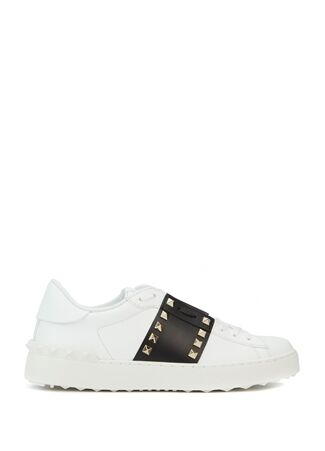 Valentino Garavani Kadın Rockstud Beyaz Siyah Deri Sneaker 36 EU