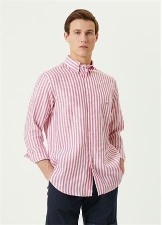 Etro Erkek Pembe Çizgili Keten Gömlek 38 IT Etro Erkek Pembe Çizgili Keten Gömlek 38 IT