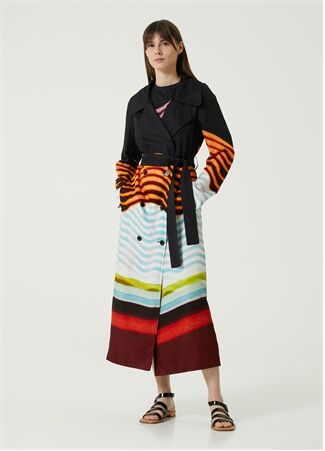 Dries Van Noten Kadın Çizgili Beli Kuşaklı Kruvaze Pardösü Siyah 36 FR Dries Van Noten Kadın Çizgili Beli Kuşaklı Kruvaze Pardösü Siyah 36 FR