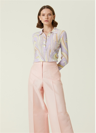 Emilio Pucci Kadın Lila Polo Yaka Desenli Triko Mor XS EU Emilio Pucci Kadın Lila Polo Yaka Desenli Triko Mor XS EU