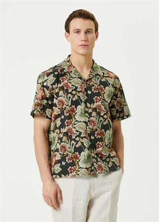 Etro Erkek Siyah Çiçekli Kısa Kol Gömlek Yeşil S EU