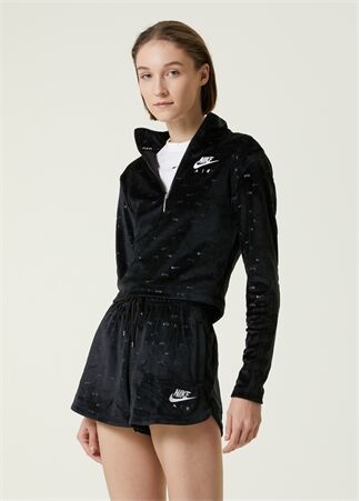 Nike Kadın Air Siyah Çeyrek Fermuarlı Kadife Üst L EU