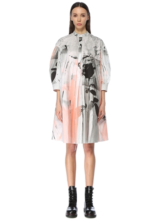 Alexander McQueen Kadın Hakim Yaka Soyut Desenli Bol Midi Elbise Beyaz 38 IT