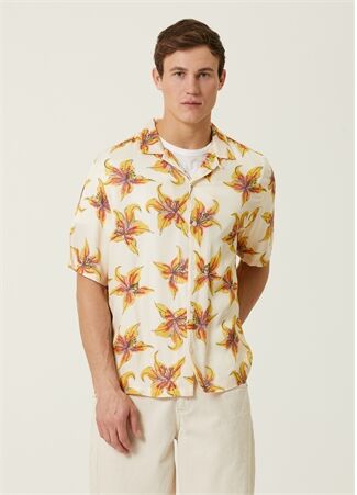 Allsaints Erkek Ekru Desenli Gömlek Bej XL EU