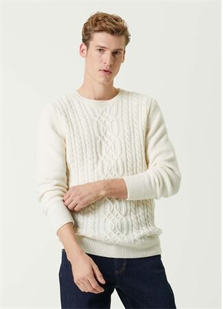 Beymen Collection Erkek Ekru Saç Örgü Dokulu Kazak Bej S EU