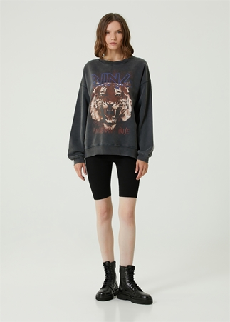 Anine Bing Kadın Antrasit Baskılı Sweatshirt Gri XS EU Anine Bing Kadın Antrasit Baskılı Sweatshirt Gri XS EU