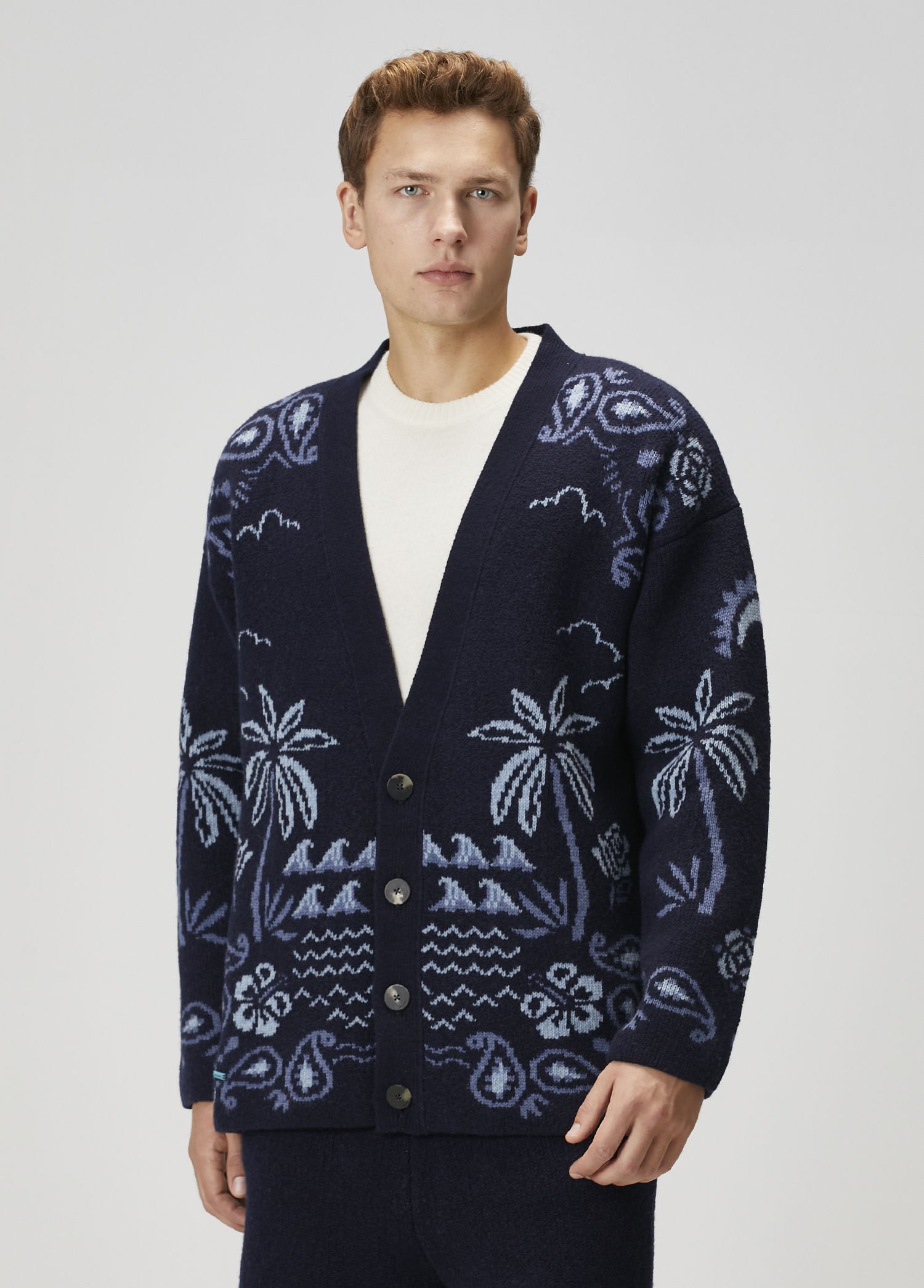 Alanui Lacivert Erkek Lacivert Palmiye Jakarlı Yün Triko Hırka 1848210 ...