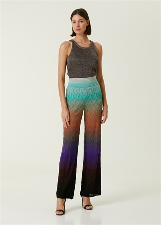 Missoni Kadın Colorblocked Zikzak Desenli Maxi Yün Pantolon Turuncu 40 IT Missoni Kadın Colorblocked Zikzak Desenli Maxi Yün Pantolon Turuncu 40 IT