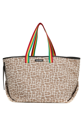 Palm Angels Kadın Bej Logo Jakarlı Omuz Çantası EU