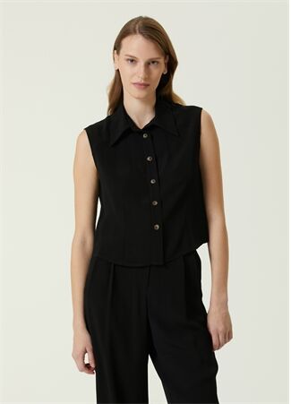 Faraway Kadın Siyah Gömlek Yaka Kolsuz Bluz 34 EU