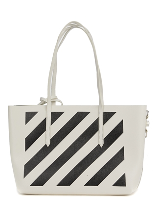 Off-White Kadın Siyah Beyaz Verev Çizgili Deri Omuz Çantası EU Off-White Kadın Siyah Beyaz Verev Çizgili Deri Omuz Çantası EU
