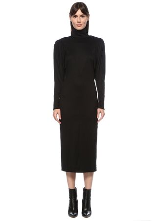 Isabel Marant Kadın Siyah Drapeli Yırtmaçlı Midi Yün Elbise 34 FR Isabel Marant Kadın Siyah Drapeli Yırtmaçlı Midi Yün Elbise 34 FR