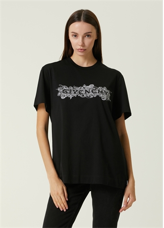 Givenchy Kadın Siyah Bisiklet Yaka Logolu T-shirt XS EU