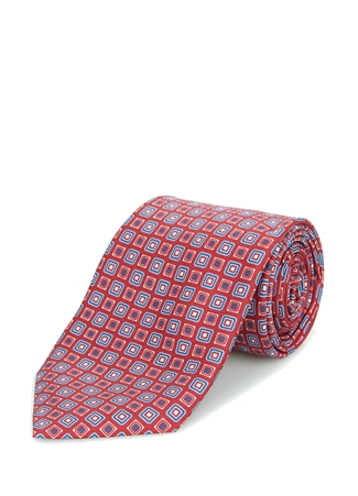 Corneliani Erkek Pembe Geometrik Desenli İpek Kravat EU Corneliani Erkek Pembe Geometrik Desenli İpek Kravat EU