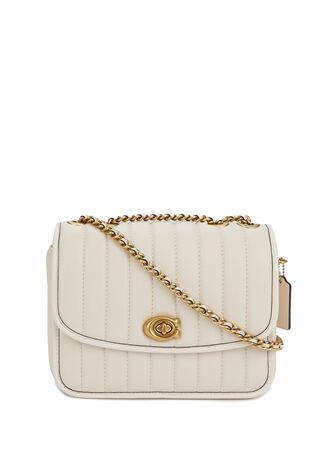 Coach Kadın Beyaz Çizgi Dokulu Deri Omuz Çantası EU