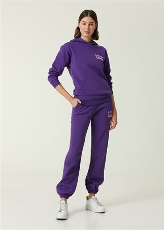 Livincool Kadın Mor Logo Baskılı Eşofman Altı S EU