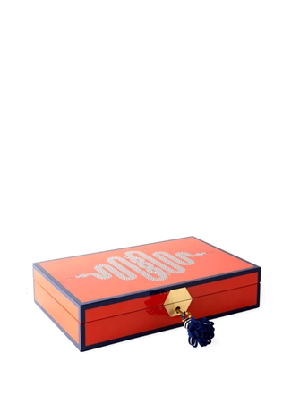 Jonathan Adler Eden Lacquer Turuncu Lacivert Lake Dekoratif Kutu