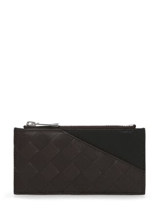 Bottega Veneta Erkek Siyah Kahverengi Örgü Dokulu Deri Kartlık EU