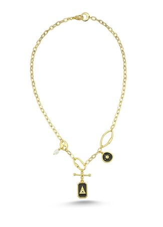 Berrin Özkan Kadın Siyah Köstek Detaylı Zincir Kolye EU