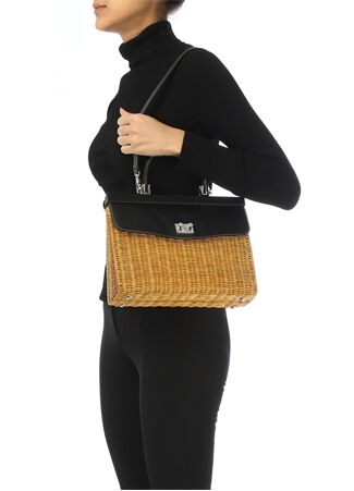 Rodo Kadın Siyah Beyaz Deri Garnili Omuz Çantası EU