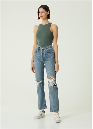 Agolde Kadın Lana Straight Fit Yıpratmalı Jean Pantolon Mavi 30 US