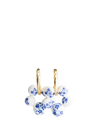 Chasing Pieces Kadın The Blue Çiçek Desenli Altın Rengi Kaplama Küpe Lacivert EU