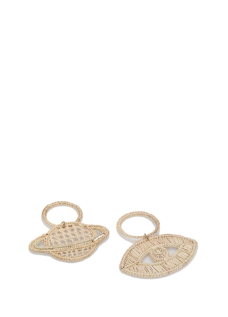 Mercedes Salazar Satürn ve Göz Formlu 2li Hasır Peçete Halkası Bej