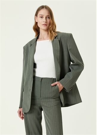 Musier Kadın Candice Haki Çizgili Blazer 36 IT