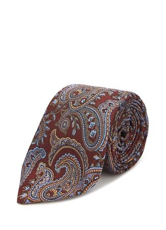 Kiton Erkek Kahverengi Etnik Desenli İpek Kravat EU
