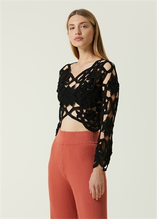 Cult Gaia Kadın Siyah Dantel Örgü Bluz XS EU