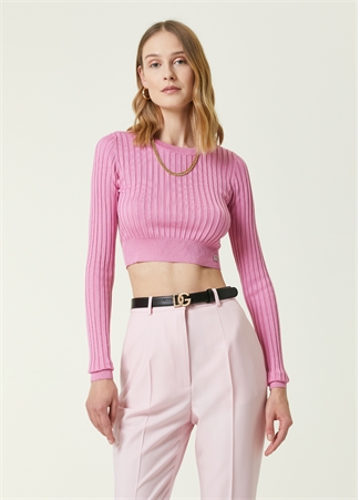 Dolce&Gabbana Kadın Pembe Bisiklet Yaka Crop İpek Triko 38 IT