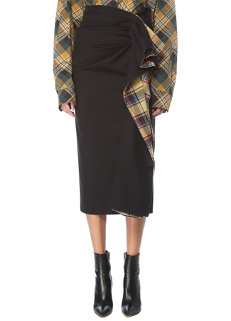 Dries Van Noten Kadın Siyah Beli Drape Detaylı Midi Etek 34 FR Dries Van Noten Kadın Siyah Beli Drape Detaylı Midi Etek 34 FR