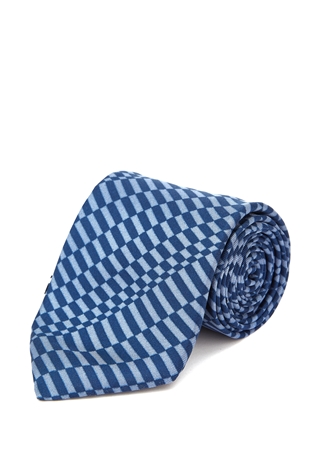 Pal Zileri Erkek Lacivert Geometrik Desenli İpek Kravat Mavi EU