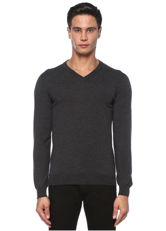 Beymen Club Erkek Antrasit V Yaka Dikişsiz Yün Kazak Gri S