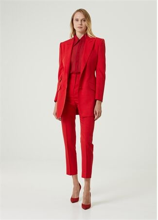 Dolce&Gabbana Kadın Kırmızı Kırlangıç Yaka İpek Ceket 40 IT