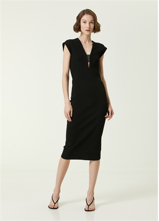 Brunello Cucinelli Kadın Siyah V Yaka Zincir Şeritli Midi Elbise S EU Brunello Cucinelli Kadın Siyah V Yaka Zincir Şeritli Midi Elbise S EU