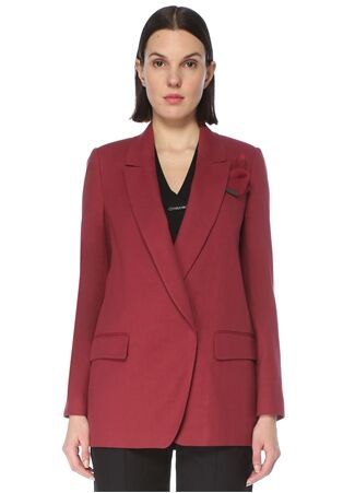 Brunello Cucinelli Kadın Bordo Kelebek Yaka Keten Ceket 42 IT